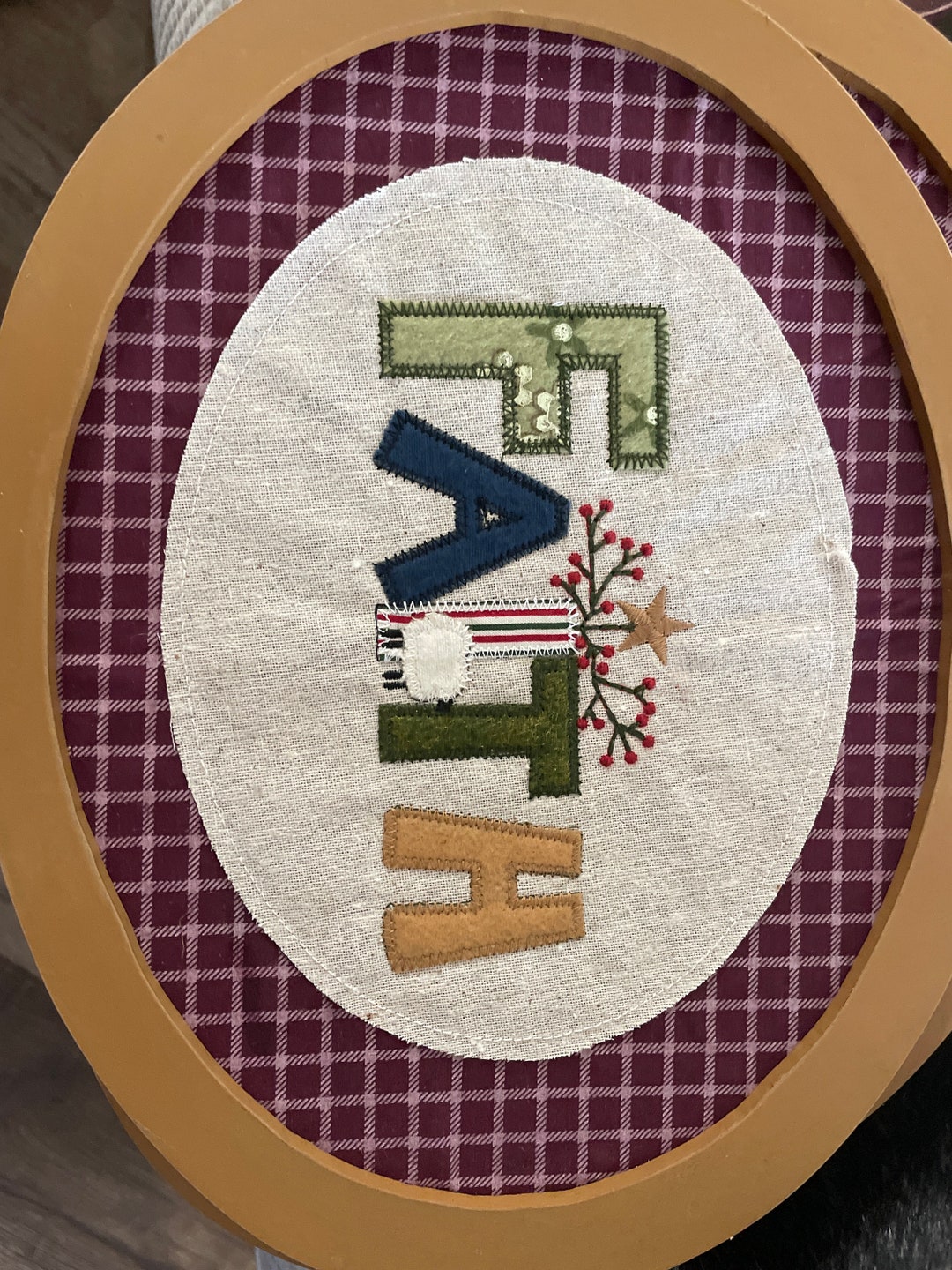 Primitive Flannel Backed Embroidery in Oval Frame - Etsy