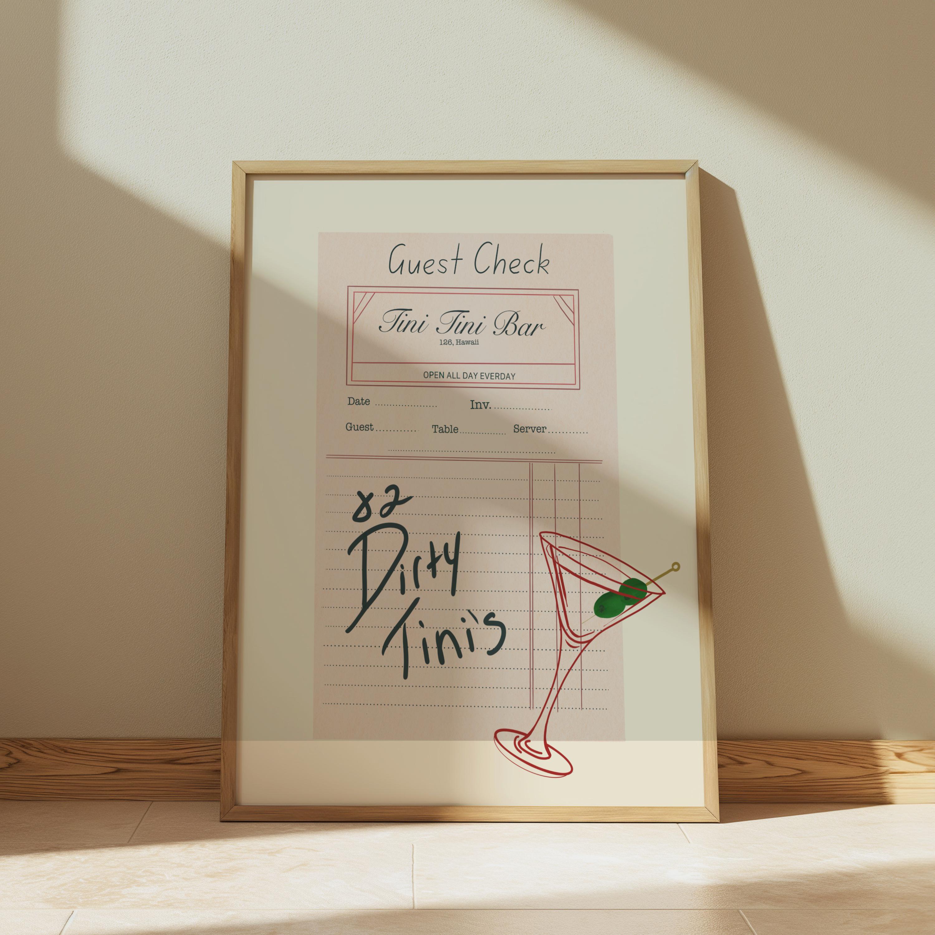 Martini Print Martini Guest Check Art Martini Poster Cheers Print ...