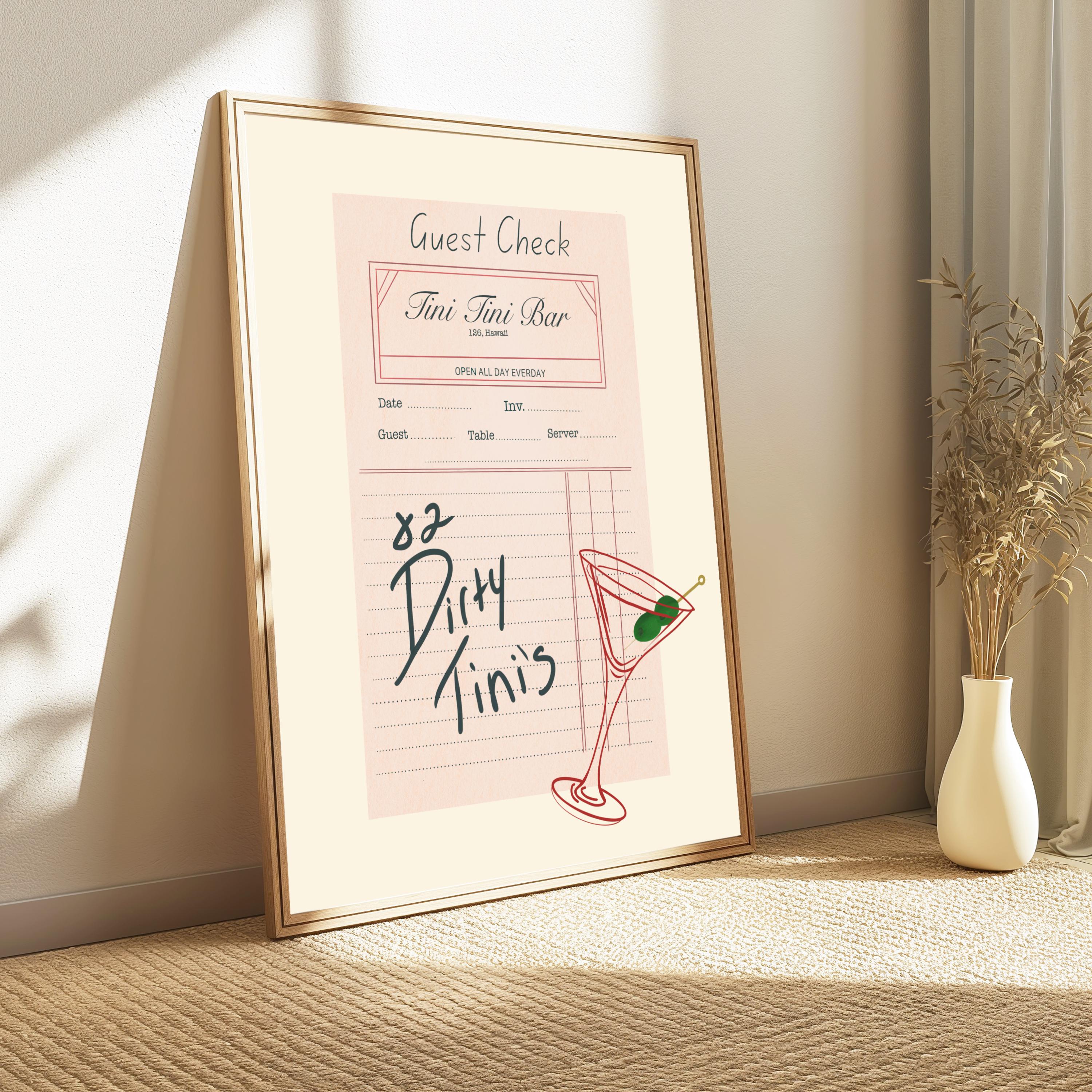 Martini Print Martini Guest Check Art Martini Poster Cheers Print ...