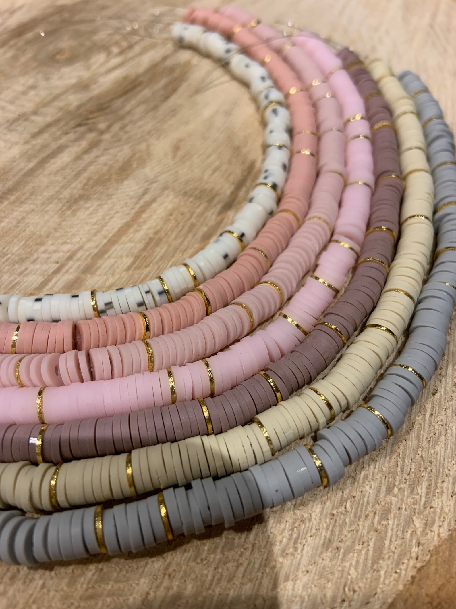 Soft, Neutral Polymer Clay Bead and Gold Disc Bracelets - Etsy Canada