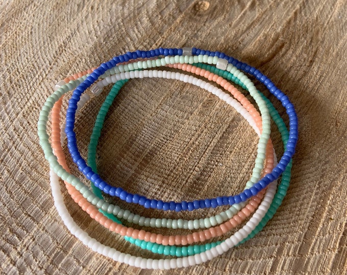 Soft Pink and Neutral Polymer Clay Beaded Bracelets With Gold Discs and ...