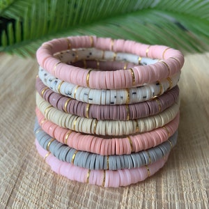 Soft, Neutral Polymer Clay Bead and Gold Disc Bracelets - Etsy Canada