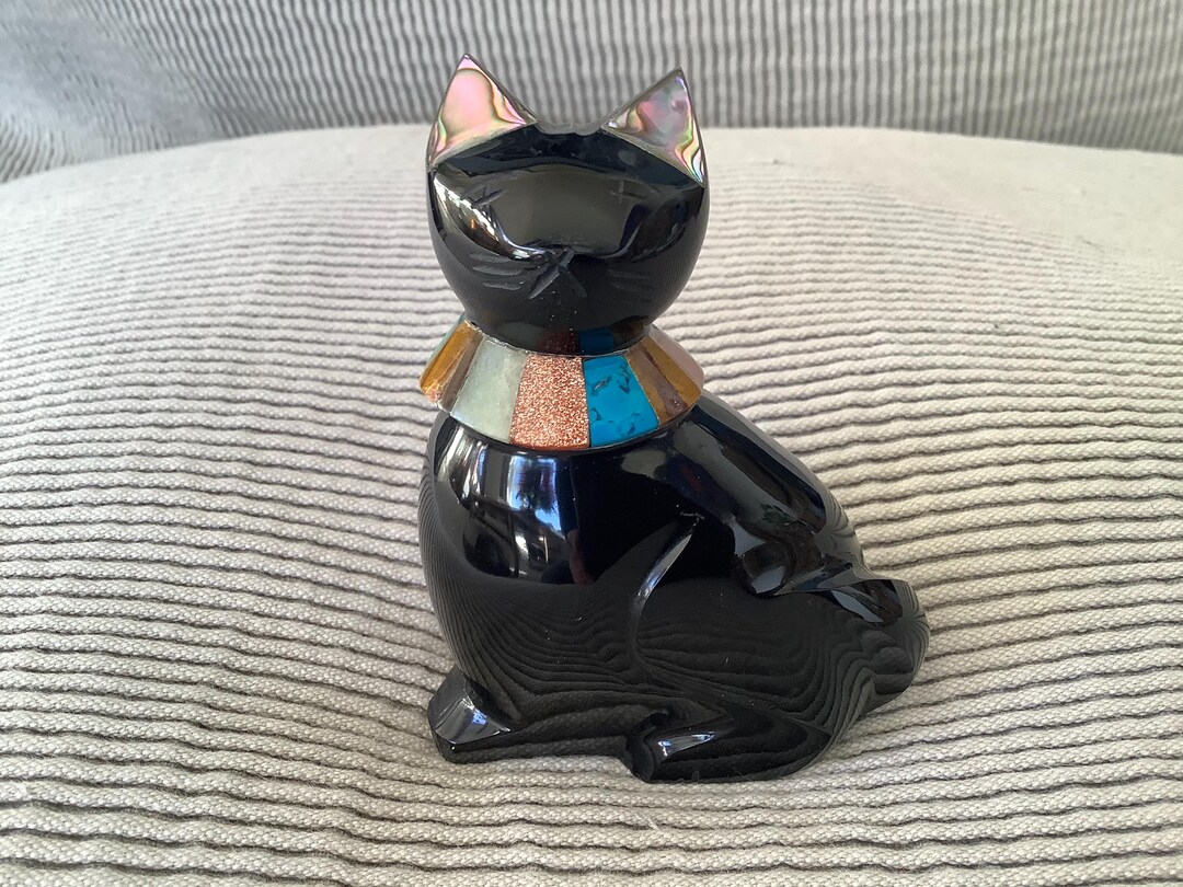 Polished Obsidian Cat Sculpture (Q) - Etsy