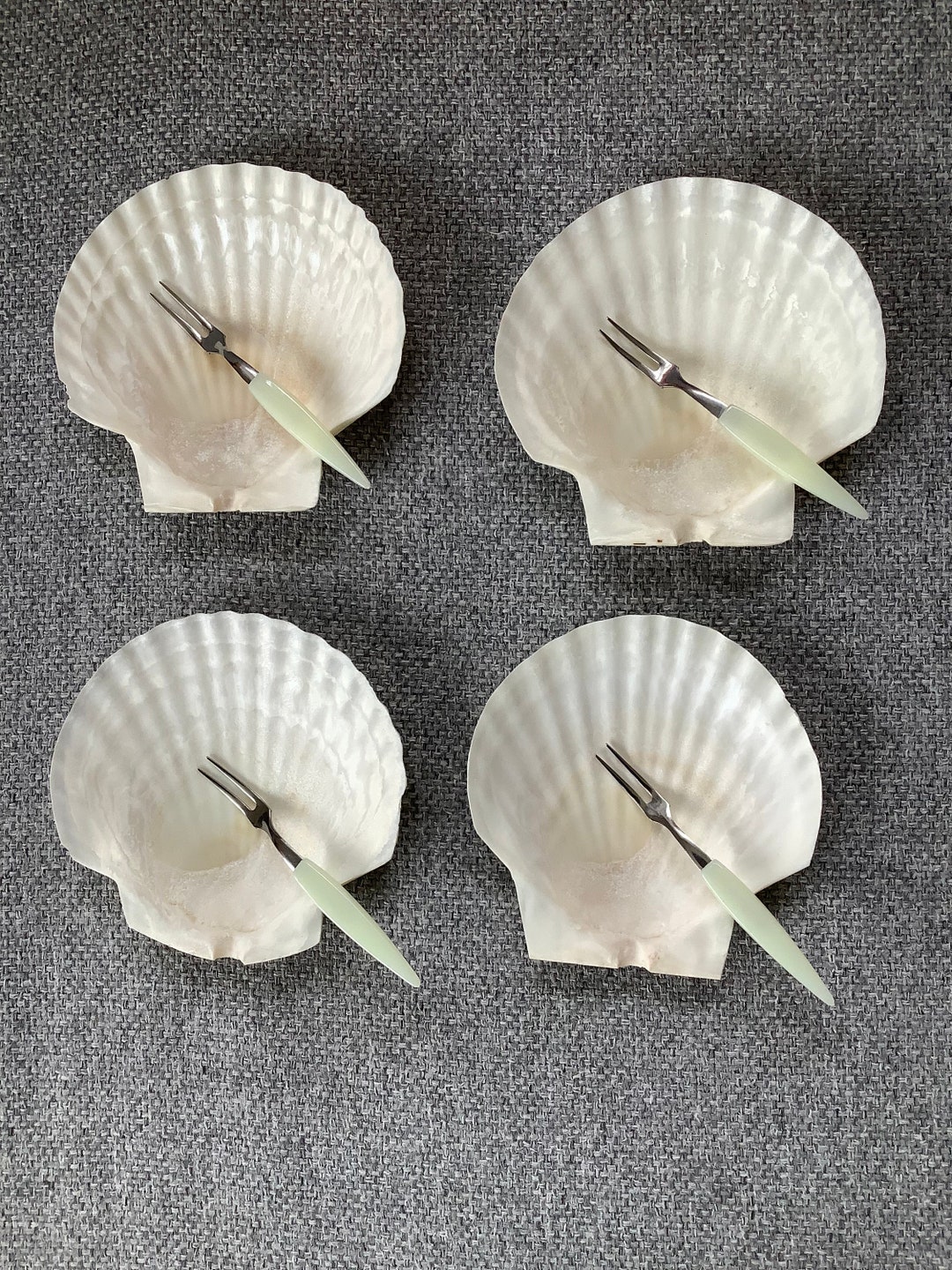 Set of Rare Scallop Shell Dishes and Forks - Etsy