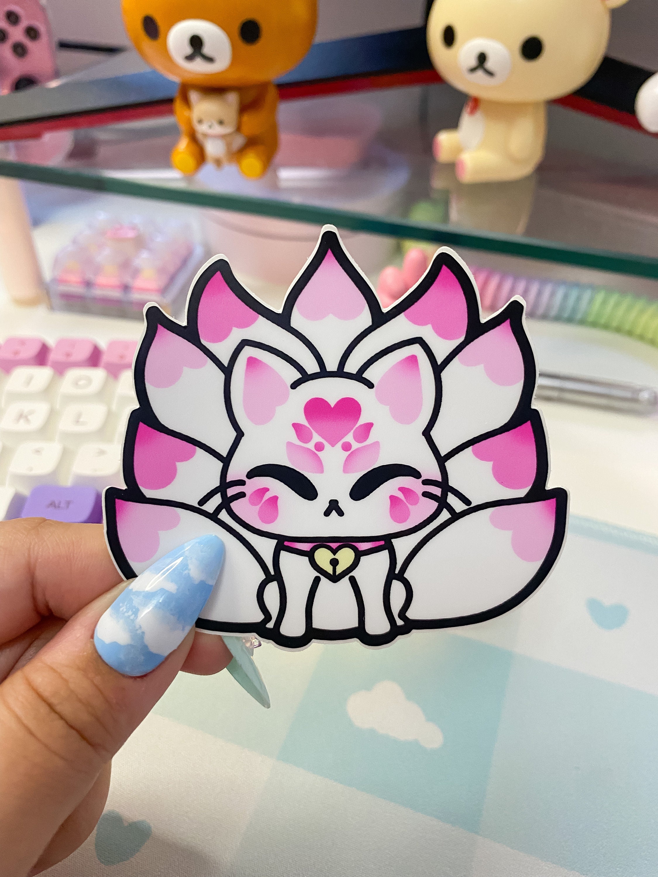 Pink Kitsune Vinyl Sticker Fox Foxes Folklore Anime Kitsune - Etsy