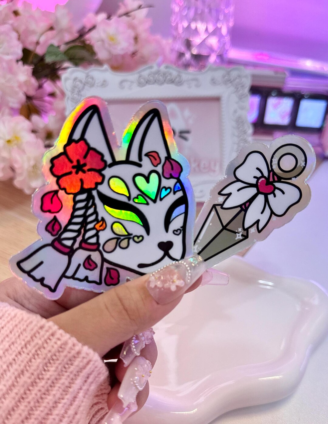 Kitsune Holographic Sticker Kunai Vinyl Sticker Fox Stickers Japanese ...