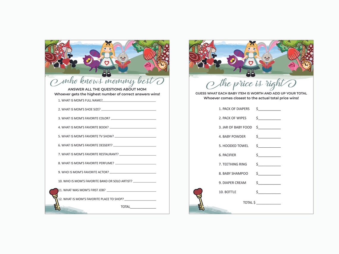 Printable Baby Shower Games, Alice in Wonderland, Baby Shower Game ...