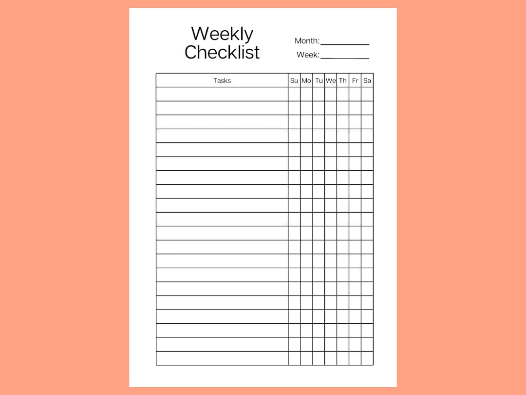 Printable Weekly Checklist | To-do-list | Black and White | Simplistic ...