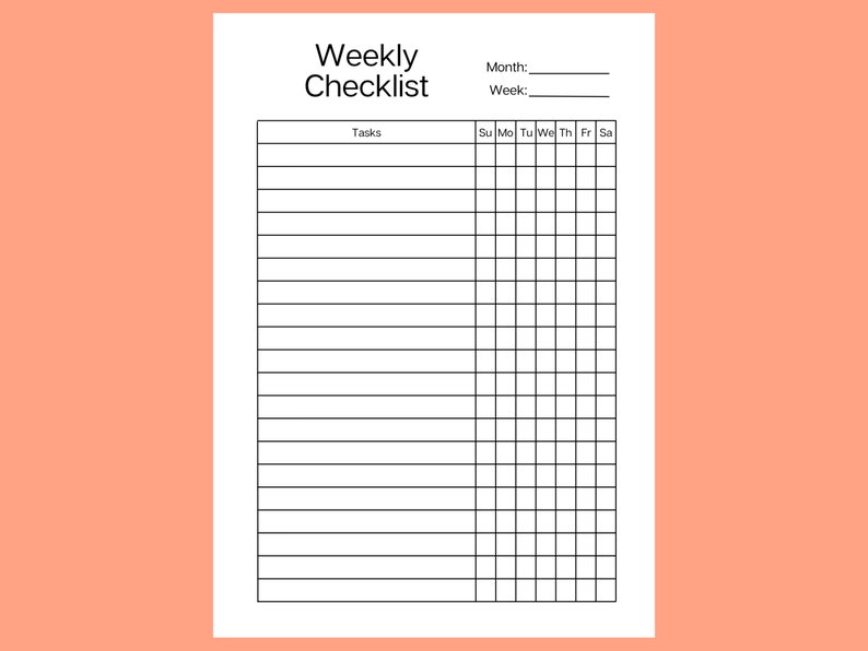 Printable Weekly Checklist | To-do-list | Black and White | Simplistic ...
