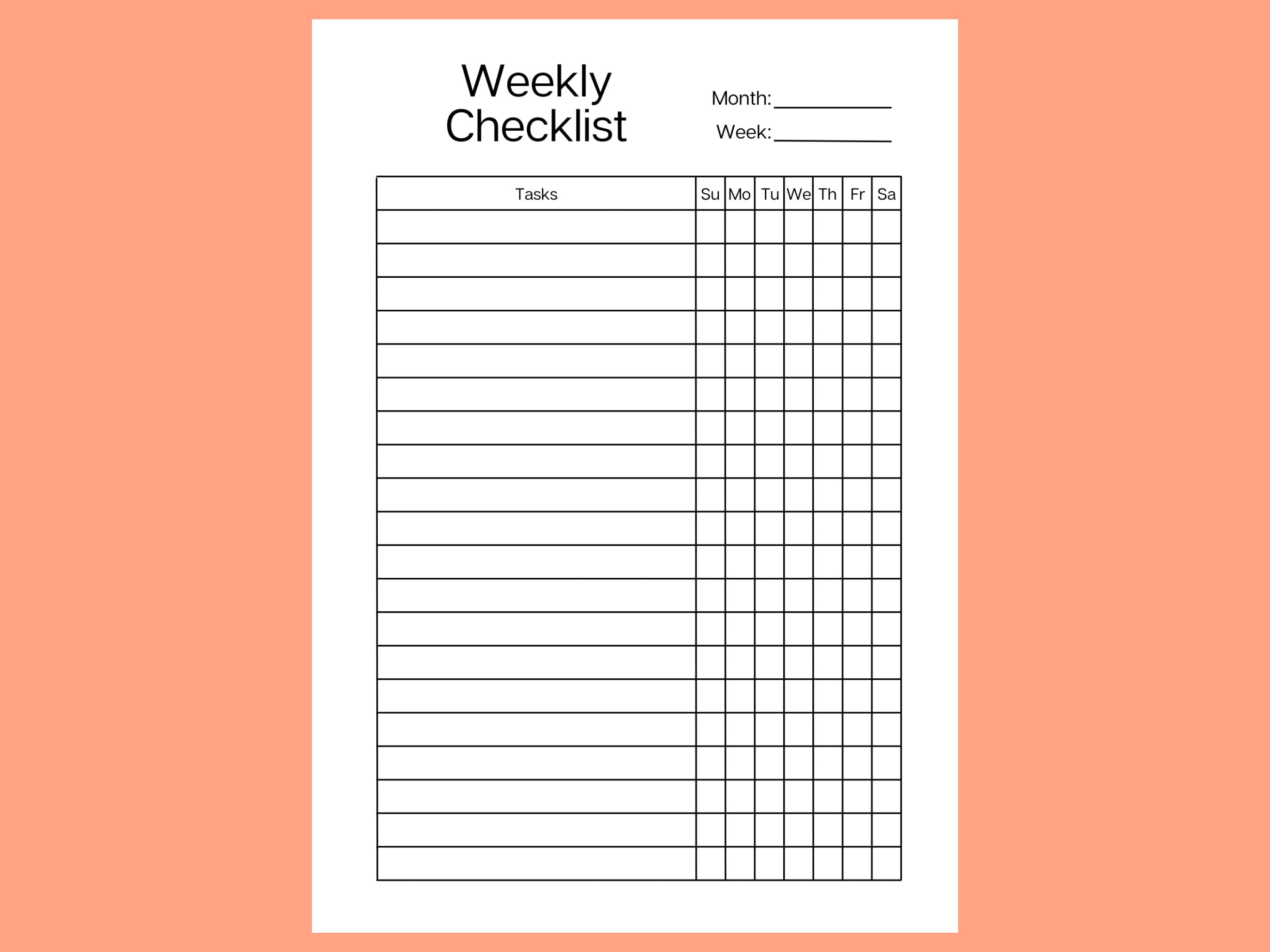 Printable Weekly Checklist | To-do-list | Black and White | Simplistic ...