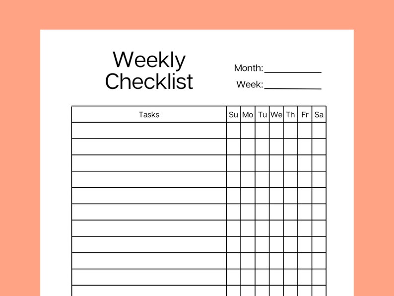 Printable Weekly Checklist | To-do-list | Black and White | Simplistic ...