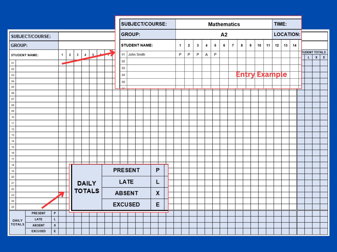 Editable Monthly Attendance Record | Register| Class Attendance ...