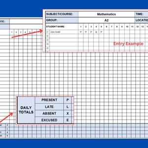 Editable Monthly Attendance Record | Register| Class Attendance ...
