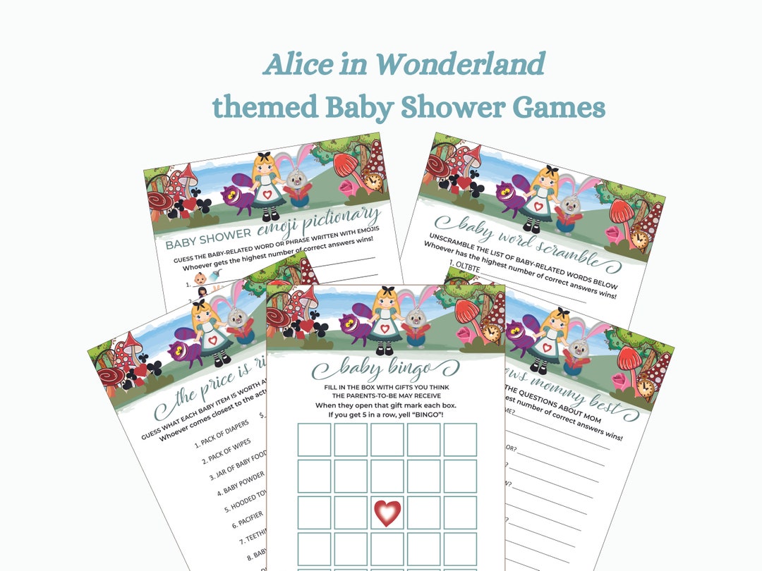 Printable Baby Shower Games, Alice in Wonderland, Baby Shower Game ...
