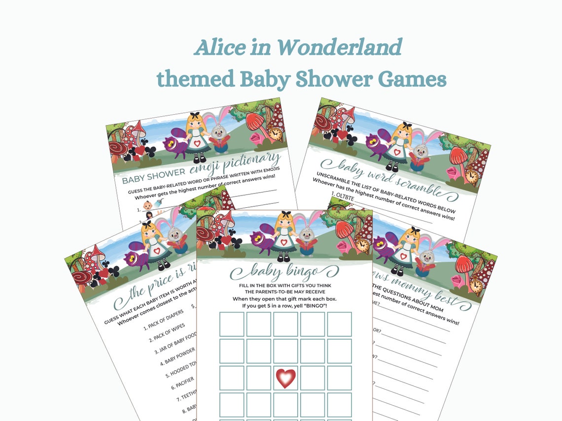 Printable Baby Shower Games, Alice in Wonderland, Baby Shower Game ...