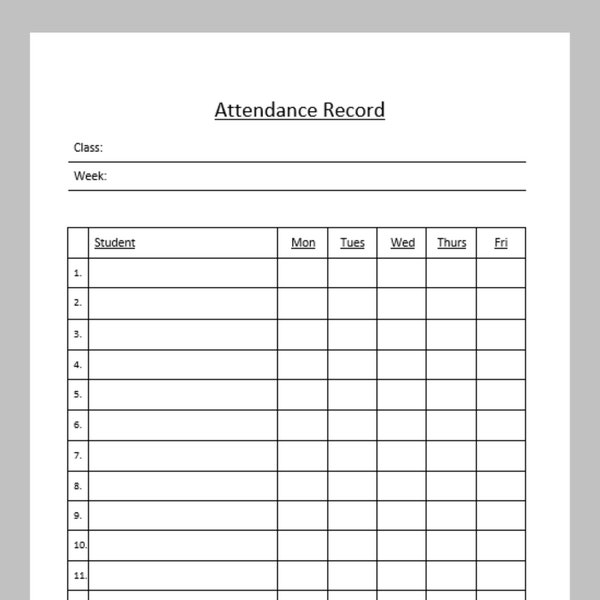 Class Record Printable - Etsy