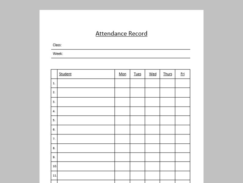 Editable Weekly Attendance Record | Printable | Microsoft Word | Class ...