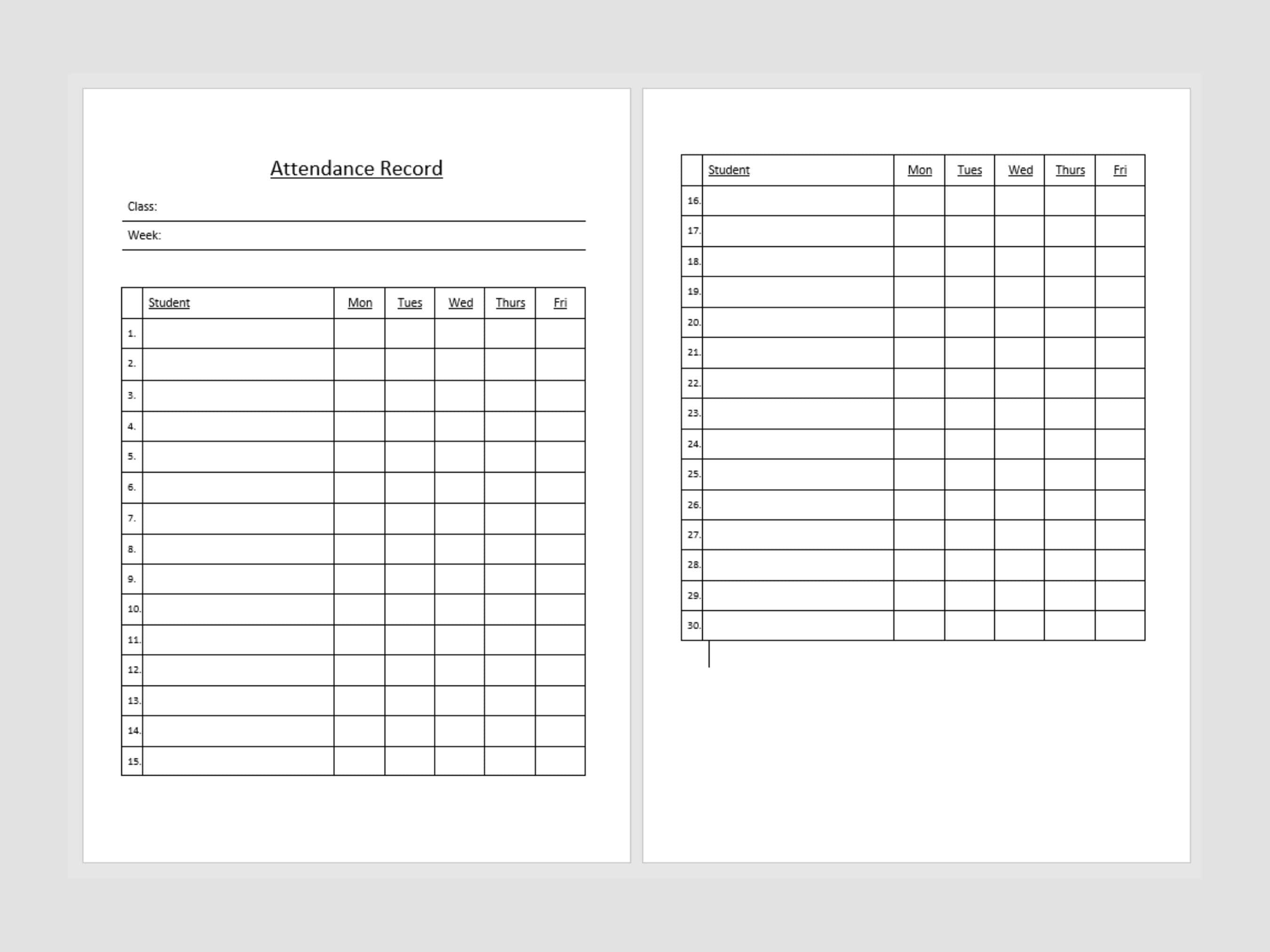 Editable Weekly Attendance Record | Printable | Microsoft Word | Class ...