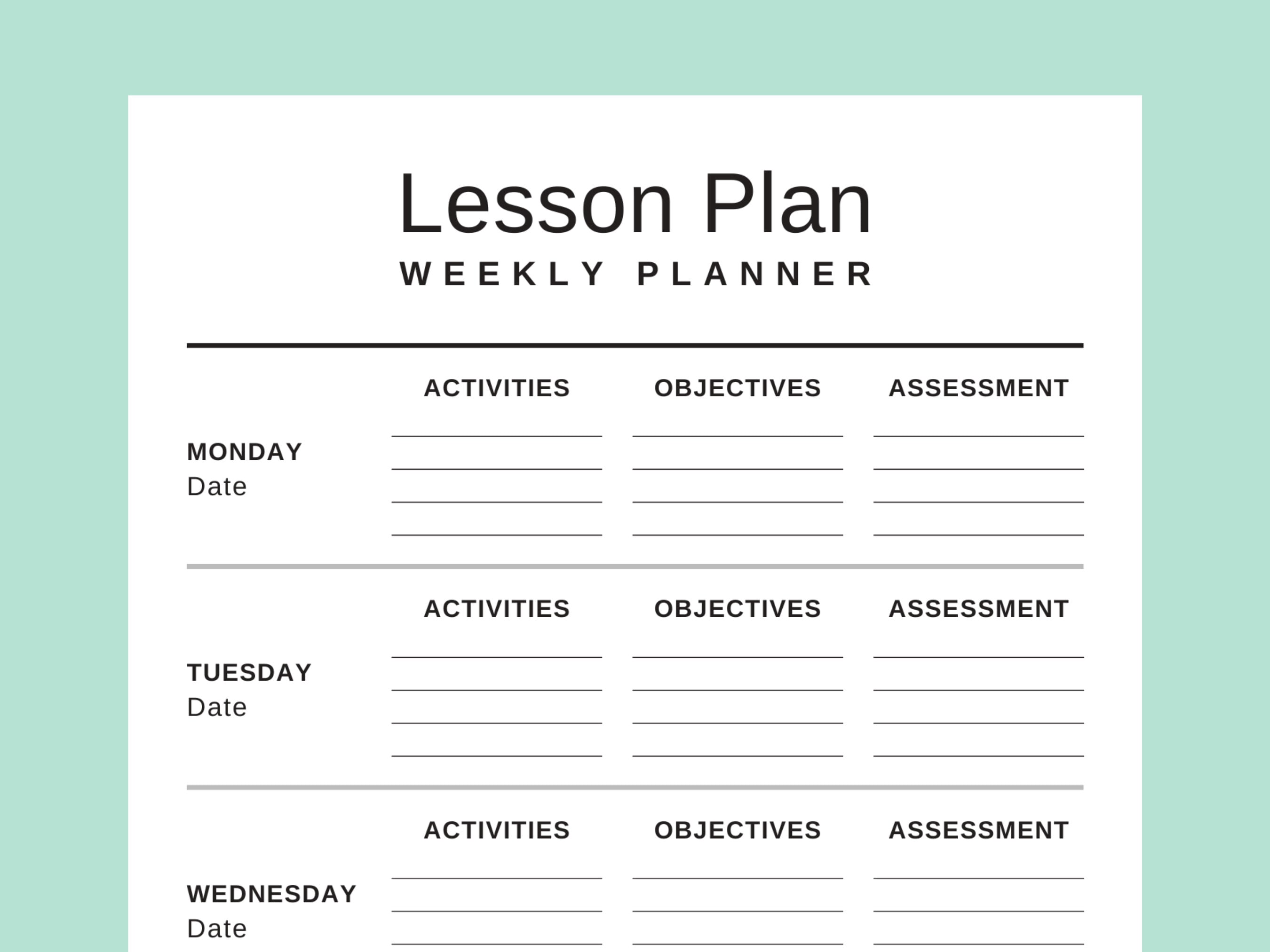 Printable Weekly Lesson Planner | Lesson Plan | TEFL | TESL | TESOL - Etsy