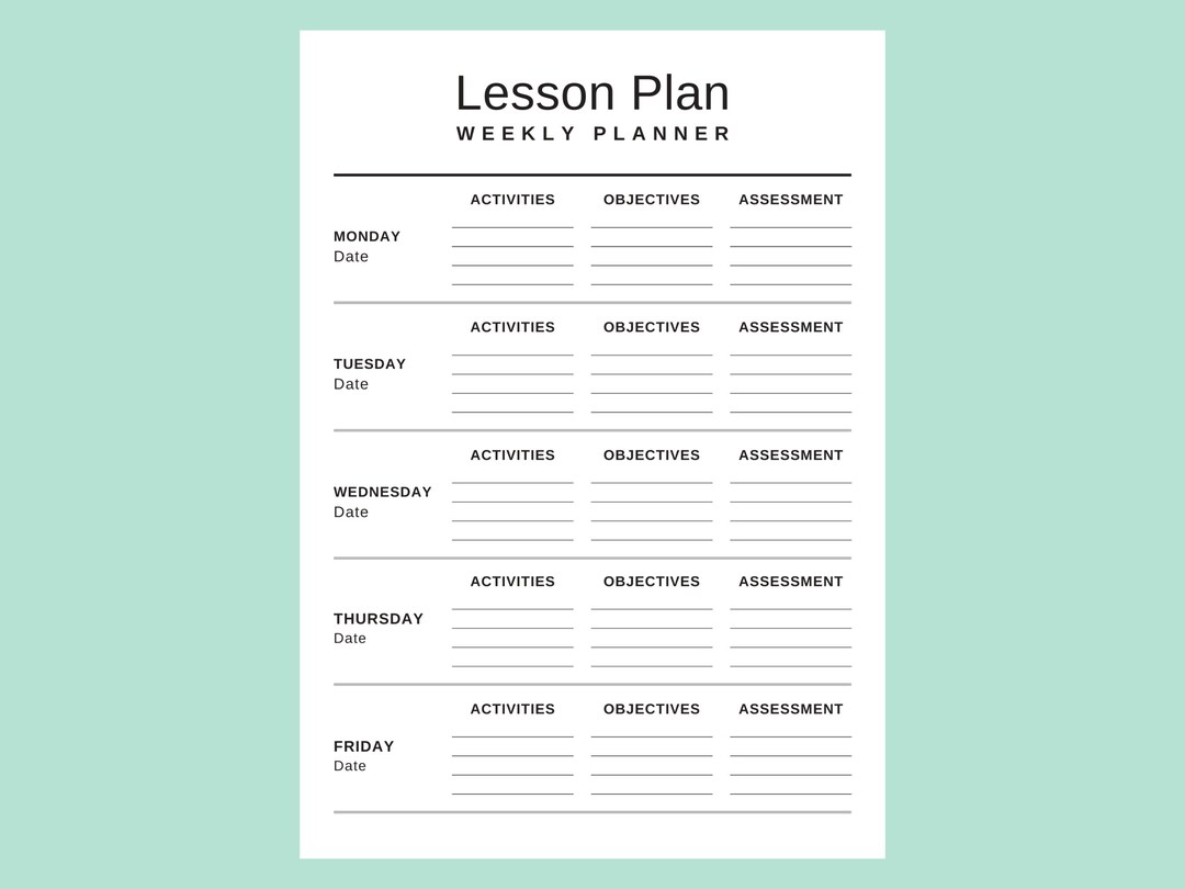 Printable Weekly Lesson Planner | Lesson Plan | TEFL | TESL | TESOL - Etsy