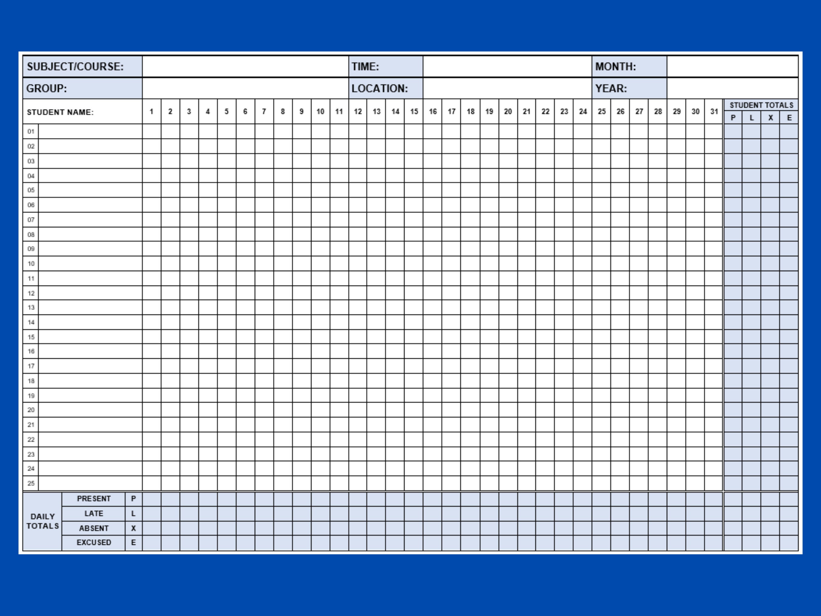 Editable Monthly Attendance Record | Register| Class Attendance ...
