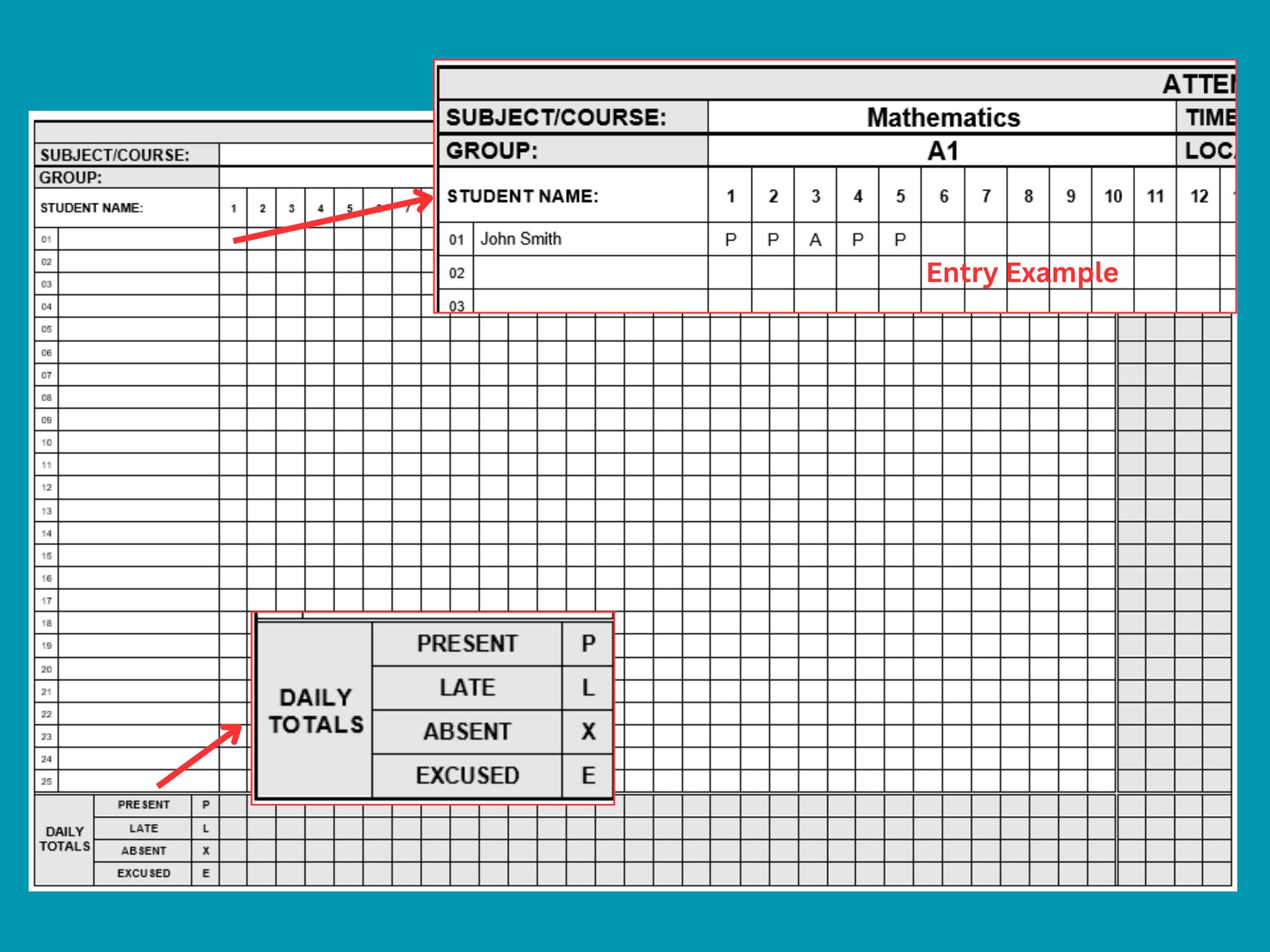 Editable Monthly Attendance Record | Register| Class Attendance ...
