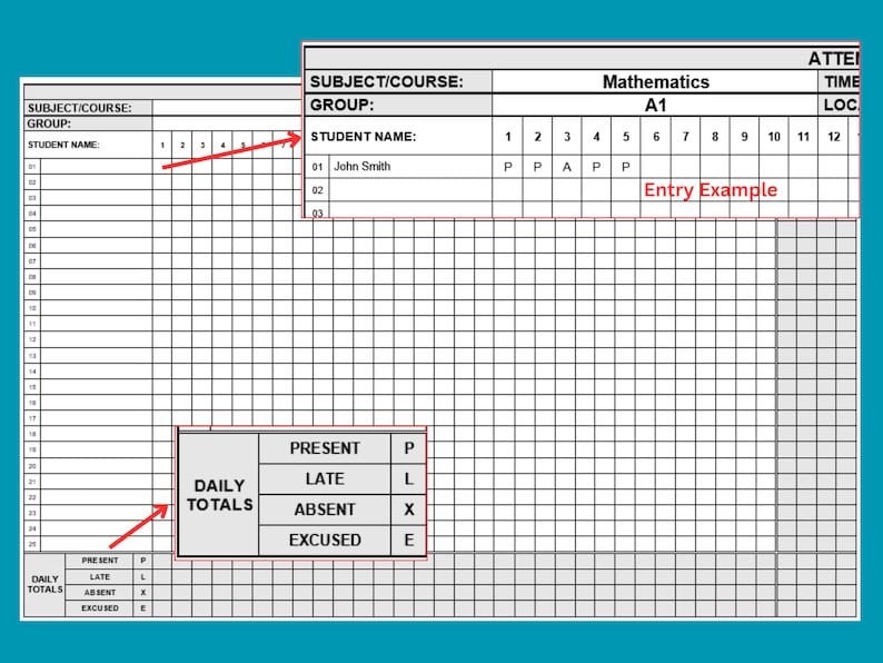 Editable Monthly Attendance Record | Register| Class Attendance ...