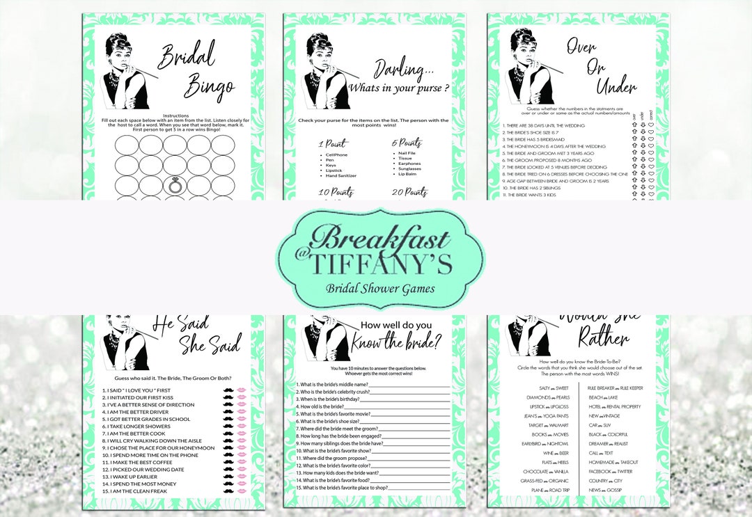 Printable | Breakfast at Tiffany's Bridal Shower Games Bundle | Bundle ...