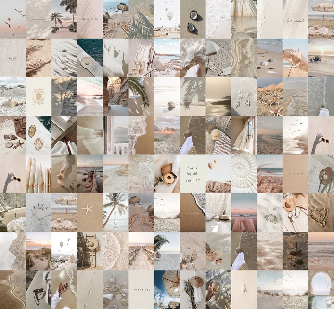 100 PCS Beige Beach Wall Collage Kit, Summer Aesthetic Photo Collage ...