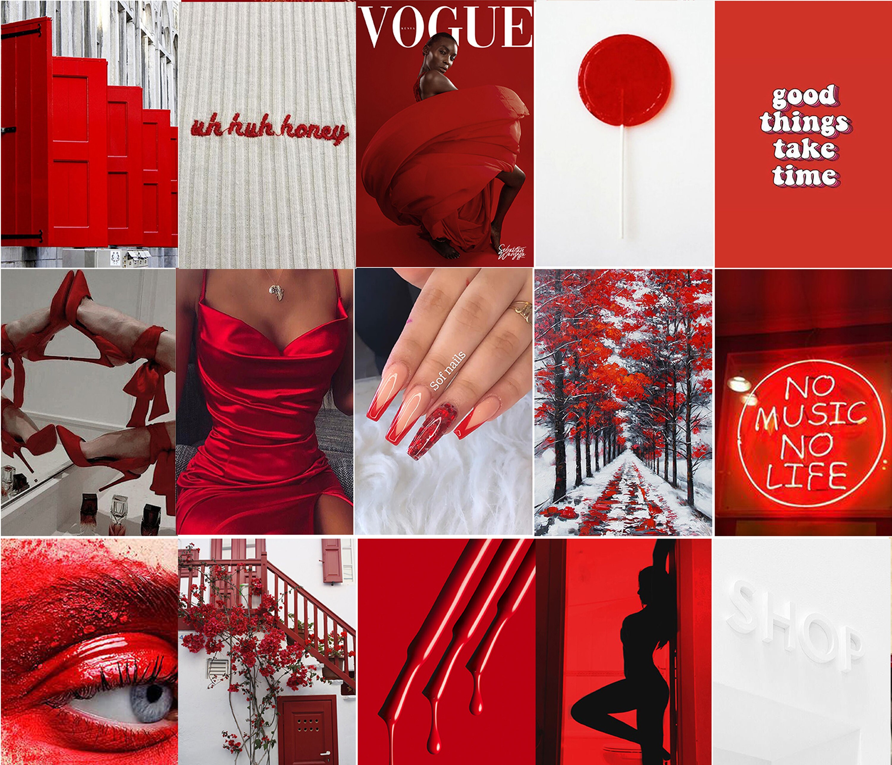 Red Wall Collage Kit Red Wall Decor Red Aesthetic Photos - Etsy