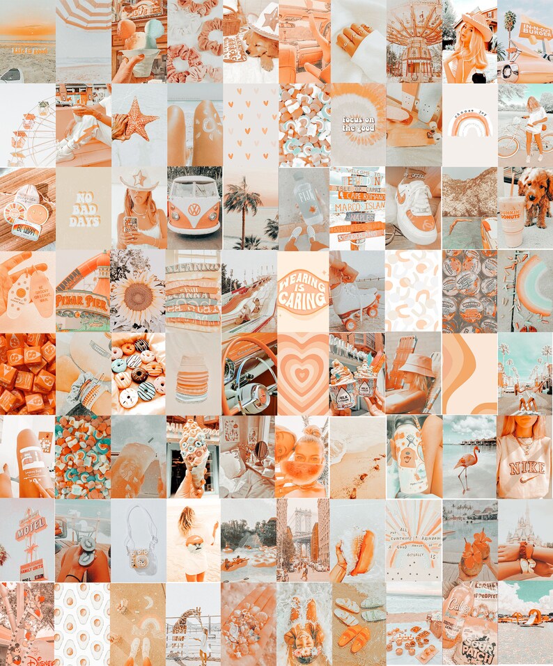 80 Pcs Peach Wall Collage Kit Good Vibes Beach Aesthetic Etsy