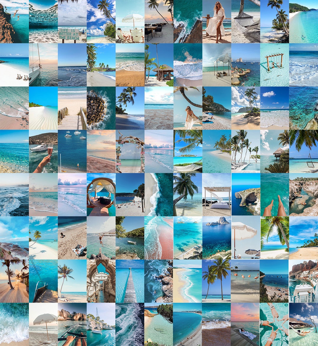 80 Pcs Blue Ocean Wall Collage Kit, Travel Blue Aesthetic, Boujee Ocean ...