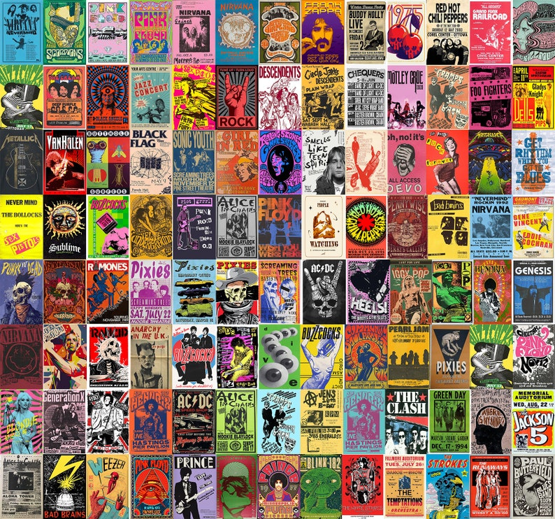 Punk Rock Collage Kit , Punk Rock Posters , Punk Rock Wall Decor , Punk ...