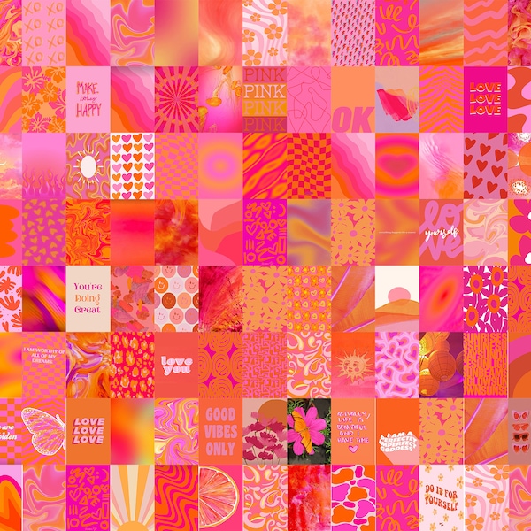 Pink and Orange Collage Prints - Etsy