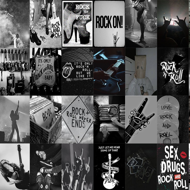 100 PCS Rock and Roll Aesthetic Photo Collage , Grunge Wall Prints ...