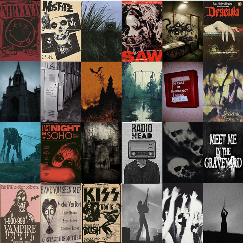 100 PCS Vintage Goth Wall Collage Kit Gothic Aesthetic Photo Collage ...