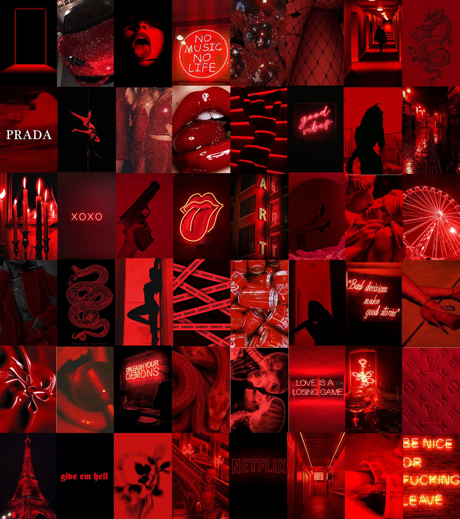 Boujee Red Wall Collage Kit, Red Collage Kit, Red Aesthetic Collage Kit ...