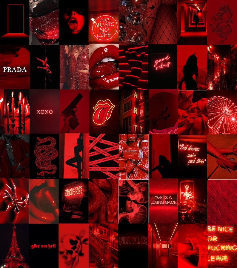 Boujee Red Wall Collage Kit Red Collage Kit Red Aesthetic | Etsy