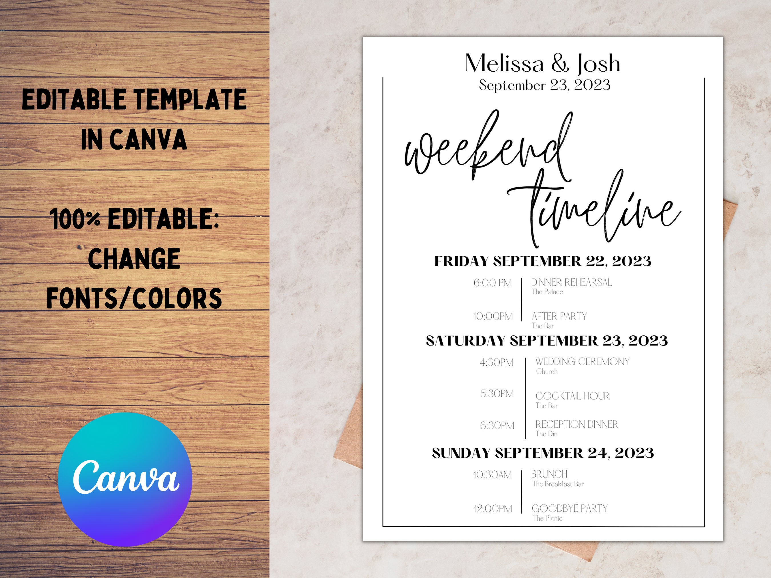 Elegant Wedding Weekend Timeline - Wedding Itinerary - Wedding Schedule ...