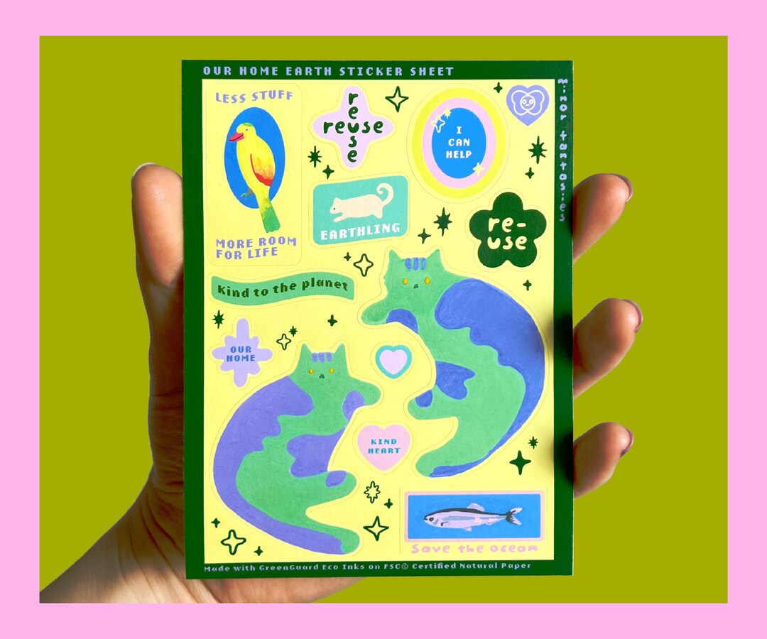 Earth Sticker Sheet ⎜ Environment Theme Stickers With Cute Animals and ...