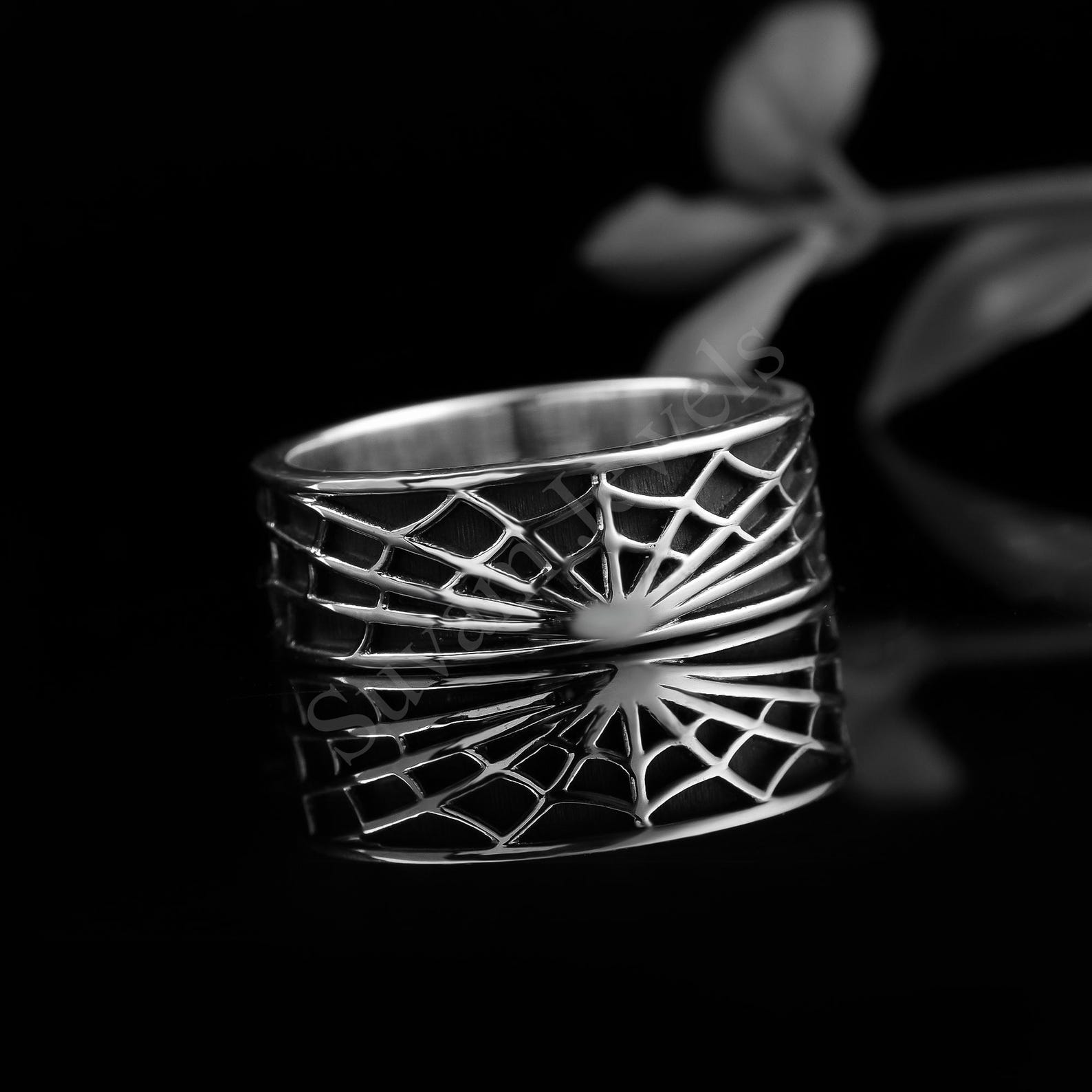 Oxidized Sterling Silver Spider Web Ring - Gothic Wedding Band - Etsy