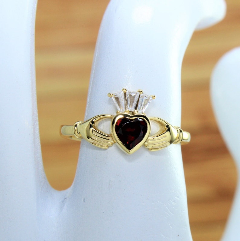 Garnet Heart Claddagh Ring: Sterling Silver Promise Ring - Etsy