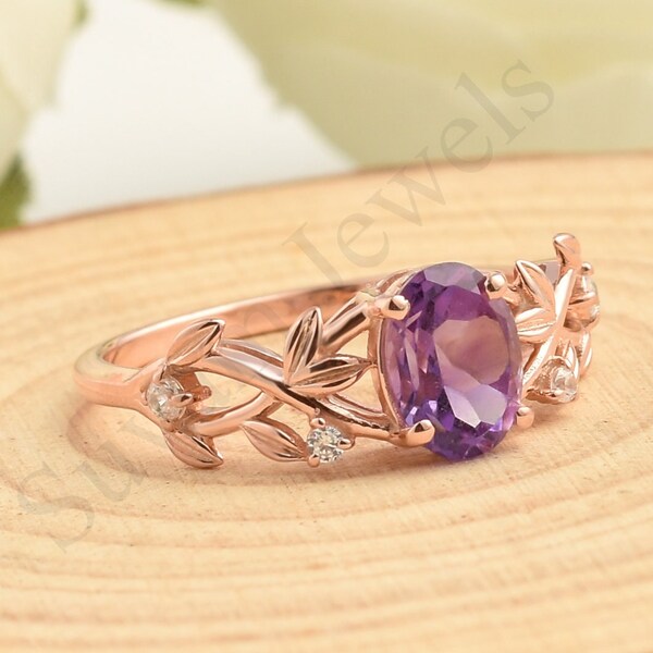 Rose Gold Amethyst Engagement Ring - Etsy