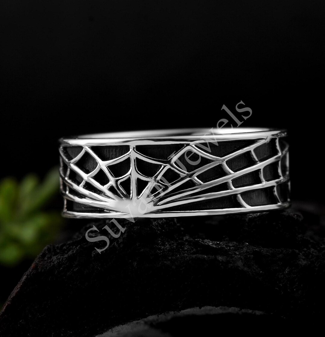 Spider Web Stackable Ring Wedding Band 925 Sterling Silver Oxidised ...
