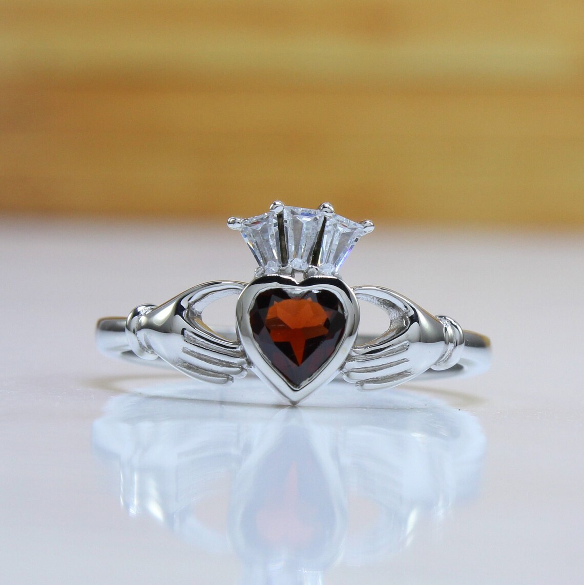 Garnet Heart Claddagh Ring: Sterling Silver Promise Ring - Etsy