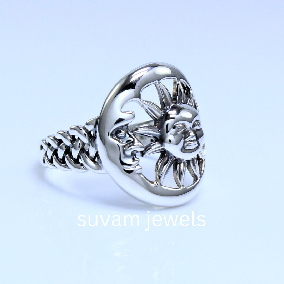 Art Deco Sterling Silver Sun and Moon Ring Celestial Ring, Art Jewelry ...