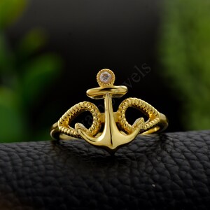 925 Sterling Silver Anchor Ring, Gold Plated Anchor Ring, Minimalist ...