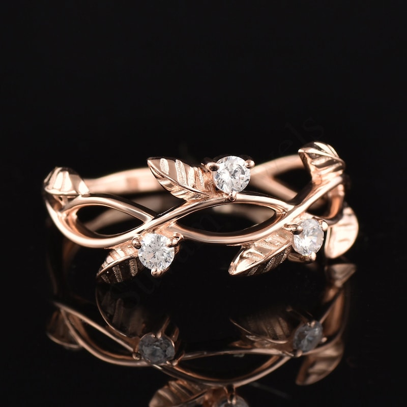 Rose Gold Leaf Ring - Etsy