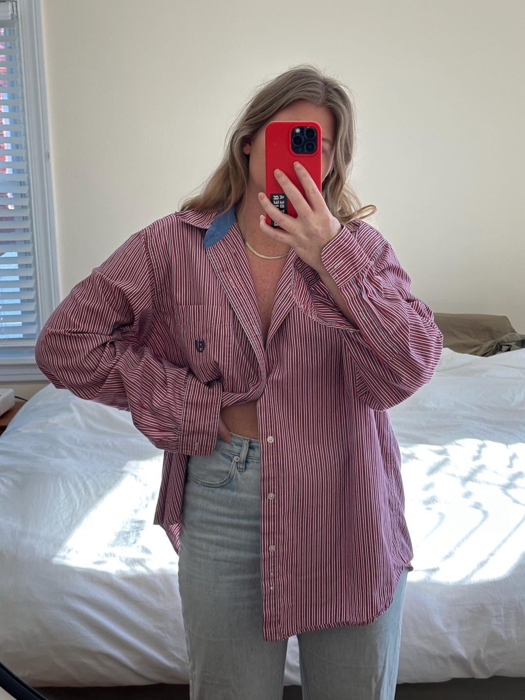 Chaps Oversized Red Striped Button Down, Oversized Red Striped Shirt ...