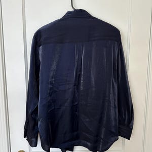 Vintage Navy Blue Shiny Button Up, Vintage Dark Blue Button Down, Shiny ...